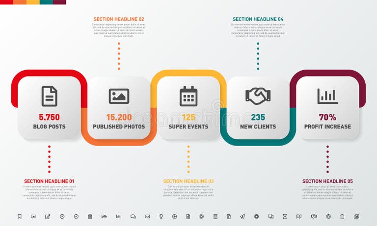 Step by Step Modern Infographics Template with Sample Text and Set of ...