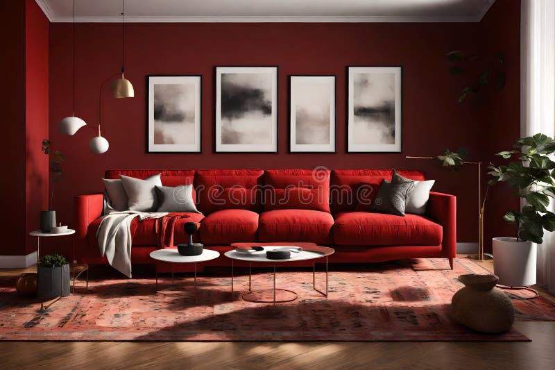 Modern Living Room Oasis with this Interior Mockup Featuring a Bold Red ...