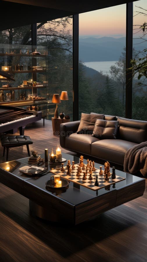 Step into a Modern Room Where the Focus Lies on a Chess Table at Its ...