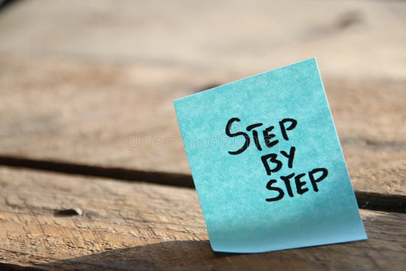 Step by Step. Motivational Quotes. the Inscription on the Blue Tag ...