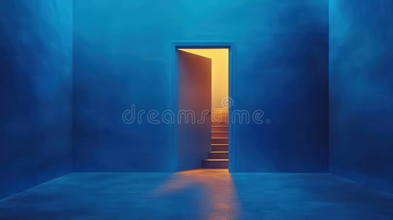 Step into New Possibilities, Open Door Leads To Stairs with a Bright ...