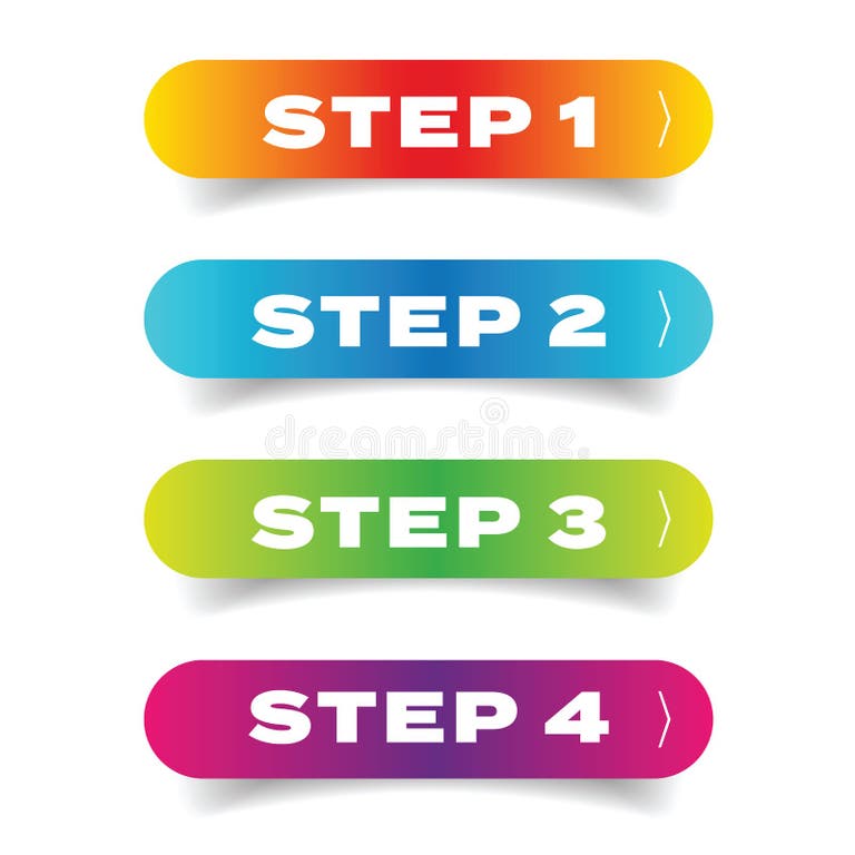 Step One Two Three Four Progress Button Stock Vector - Illustration of ...