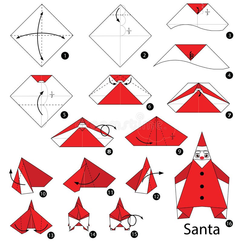 Step by Step Origami To Make a Paper Santa Stock Illustration ...