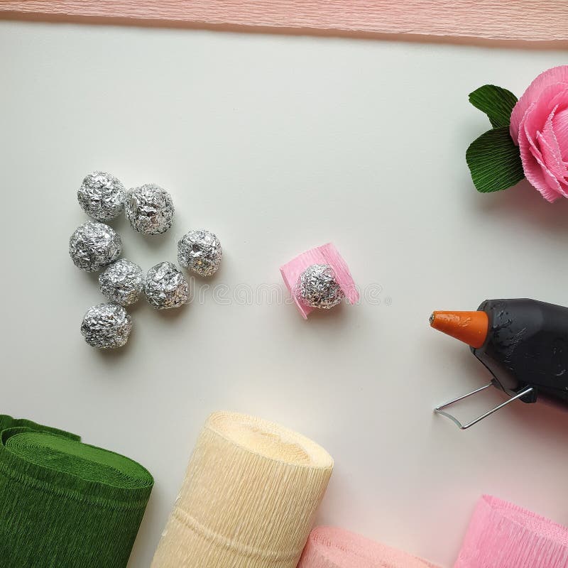 Step by Step Paper Rose from Crepe Handmade Stock Photo - Image of ...
