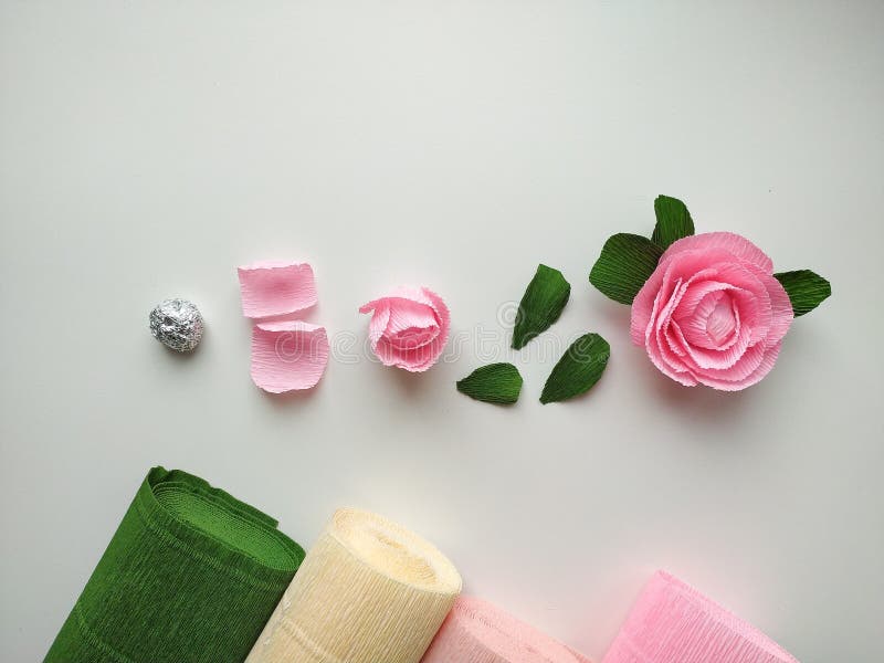 Step by Step Paper Rose from Crepe Handmade Stock Photo - Image of ...