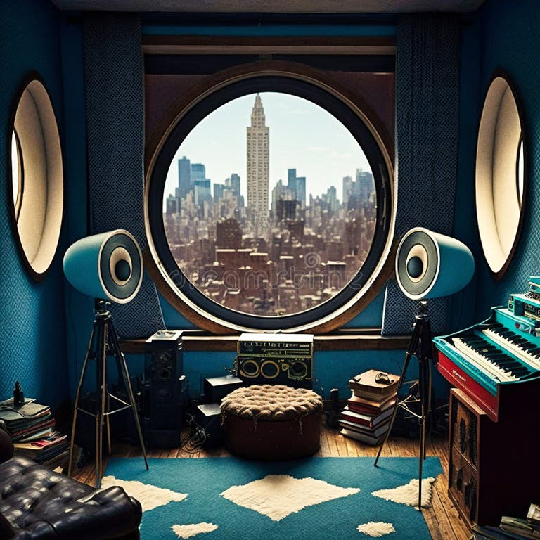 Retrofuturistic Recording Studio with Manhattan Skyline View ...