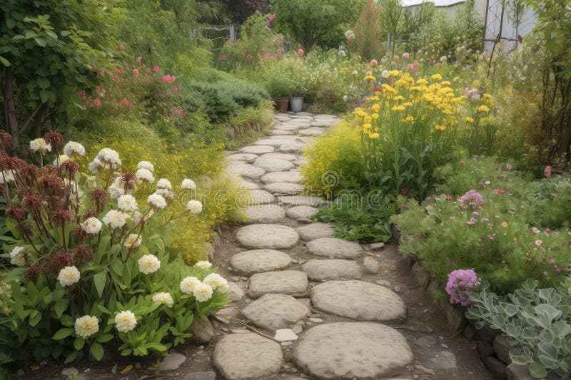 Step Pathway with Stepping Stones through Garden, Surrounded by ...