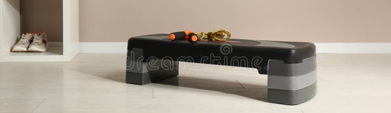 Step Platform and Jump Rope Indoors. Banner Design Stock Image - Image ...