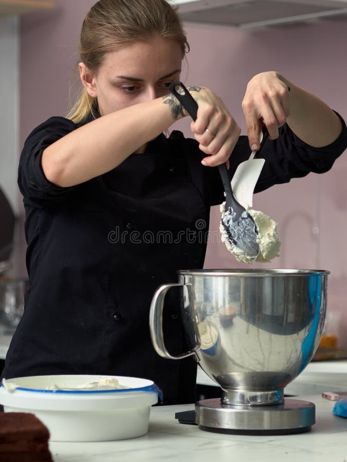 Step-by-step Preparation of Black Designer Cake Stock Image - Image of ...