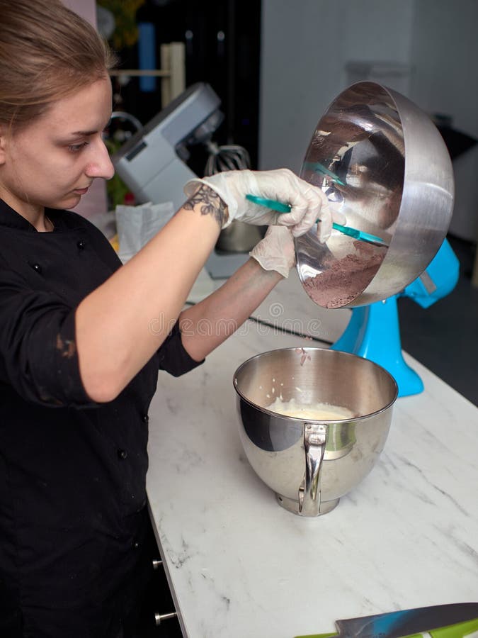 Step-by-step Preparation of Black Designer Cake Stock Photo - Image of ...