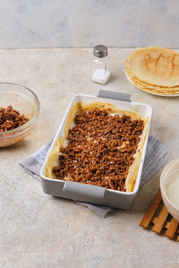 Step-by-step Preparation of Pancake Lasagna or Casserole with Pancakes ...