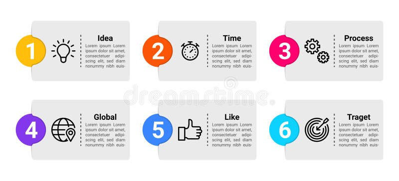 6 Step Process Card Infographic Vector Template Stock Illustration ...