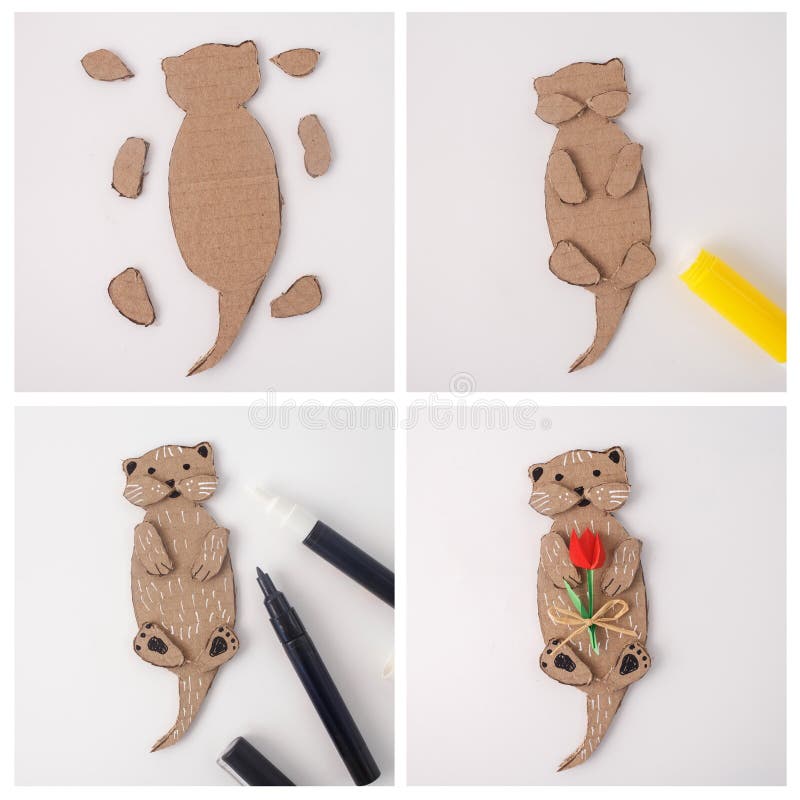 Step-by-step Process of Making an Otter-shaped Cardboard Craft ...