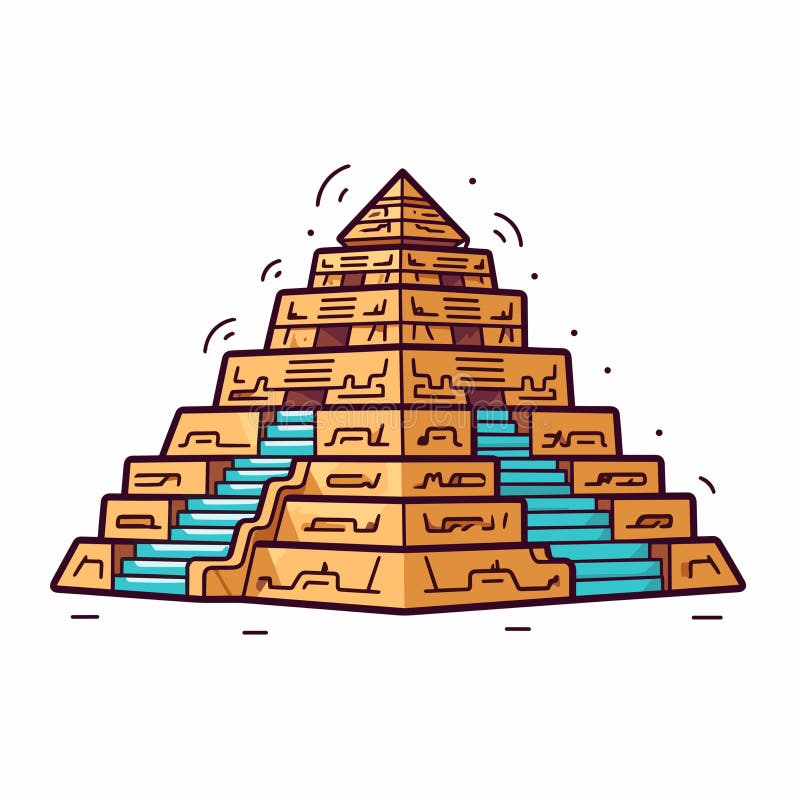 Step Pyramid Cartoon Illustration with Hieroglyphics and Blue Stairs ...