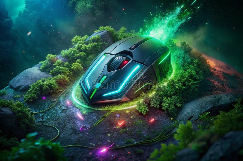 Enchanted Gaming Mouse a Surreal Fusion of Glowing Particles Mossy ...