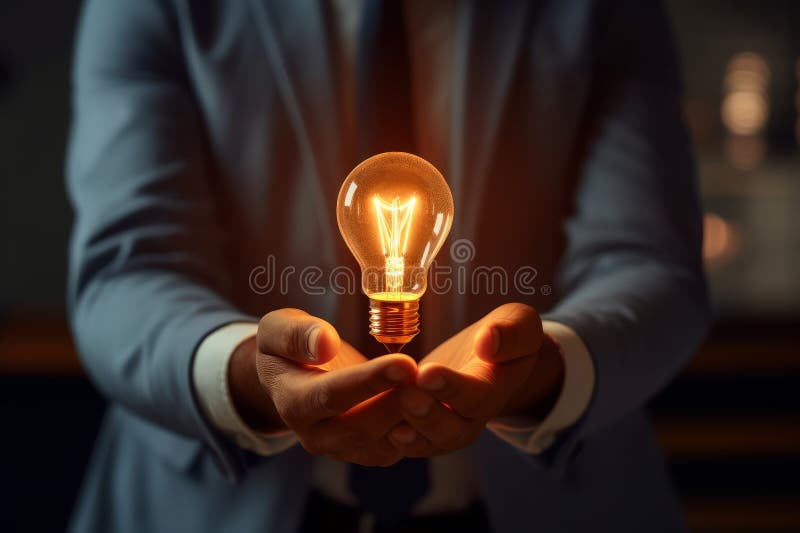 Illuminate Innovation: Businessman Holding a Glowing Lamp (AI Generated ...