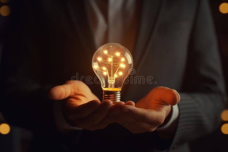Illuminate Innovation: Businessman Holding a Glowing Lamp (AI Generated ...