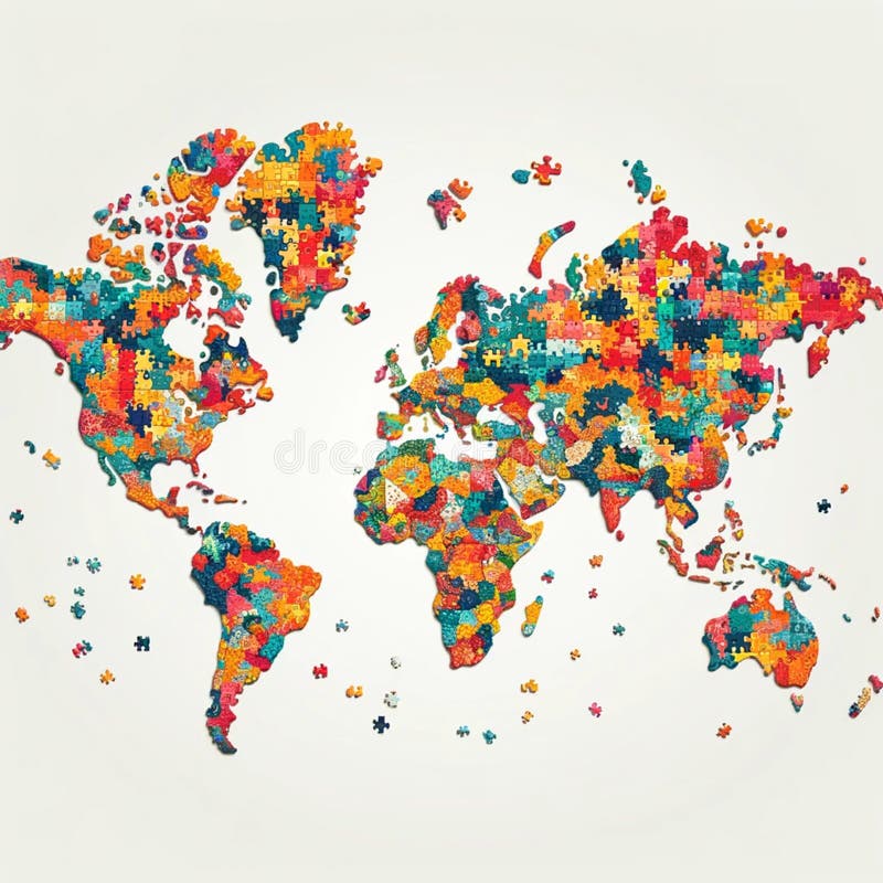 Puzzle Cartography: Colorful World Map Assembled from Pieces Stock ...