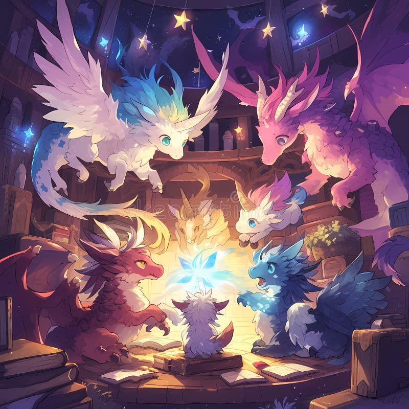 Enchanted Gathering of Mythical Creatures Stock Illustration ...