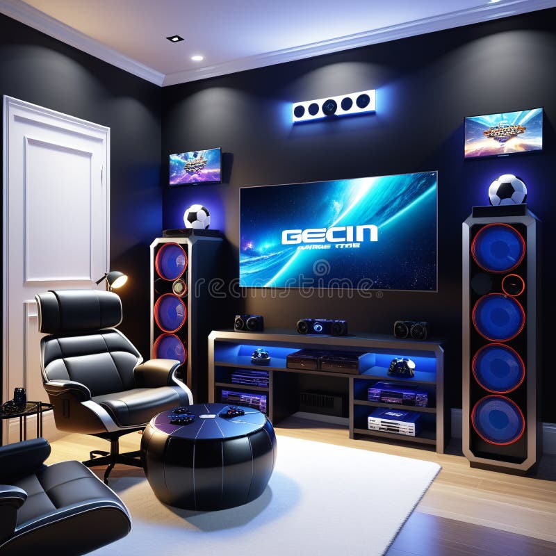 Gaming Room Designs 3d Rendered Stock Illustration - Illustration of ...