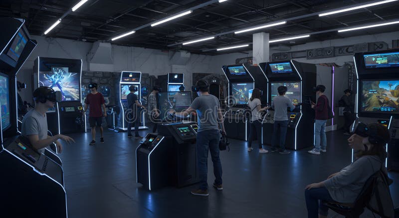 Immersive Virtual Reality Arcade with Enthusiastic Players and Cutting ...