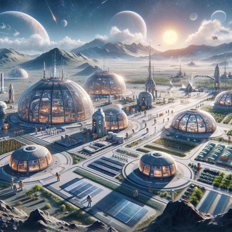 Exoplanetary Oasis: AI Crafted Futuristic Dome City Stock Illustration ...