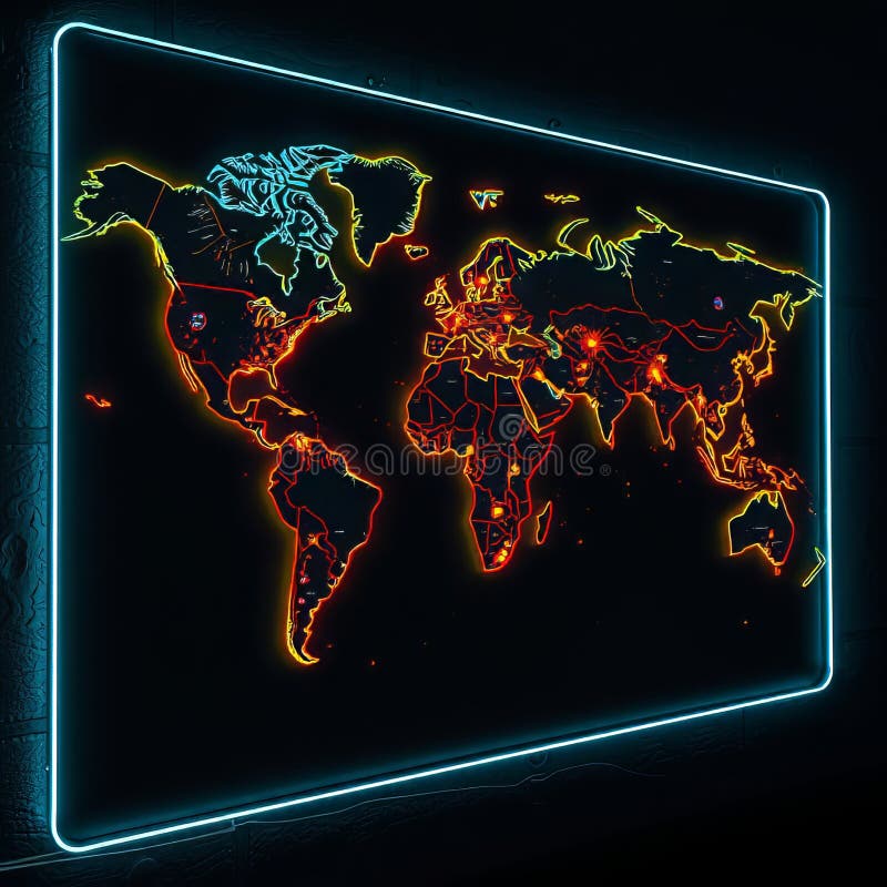 Enthralling Neon World Map a Captivating Visual Display for a Modern ...