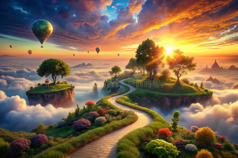 Enchanted Sunset Path a Surreal Journey through a Dreamlike Landscape ...