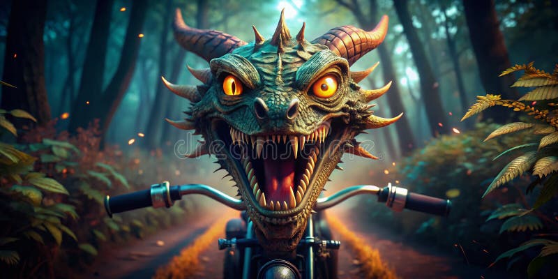 Unbelievable Dragon Emerges from Bicycle Handlebars in Surreal Forest ...