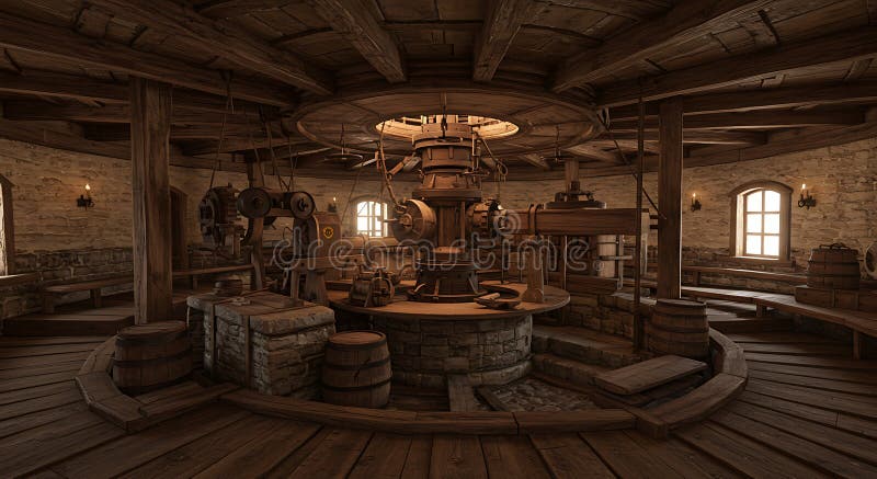 Medieval Mill Interior: Rustic Charm and Functional Machinery Stock ...