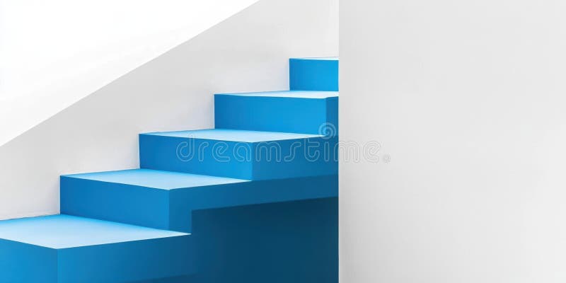 Step into Simplicity, Blue Steps Against White Wall, a Minimalist S ...