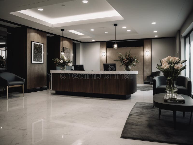 Reception Area, with a Desk and Seating Area Stock Illustration ...