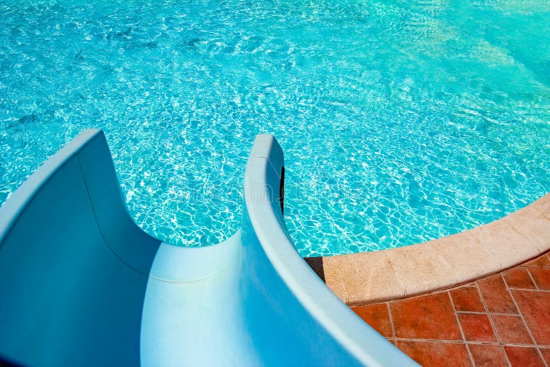 A Step with Slide in the Pool by the Sea Nature Background. for Bathing ...