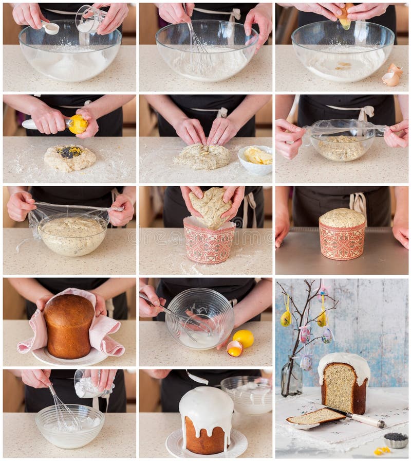 A Step by Step Collage of Making Easter Bread Stock Image - Image of ...
