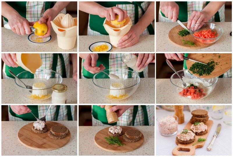 A Step by Step Collage of Making Smoked Salmon Pate Stock Image - Image ...