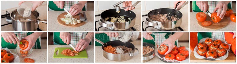 A Step by Step Collage of Making Stuffed Tomatoes Stock Image - Image ...