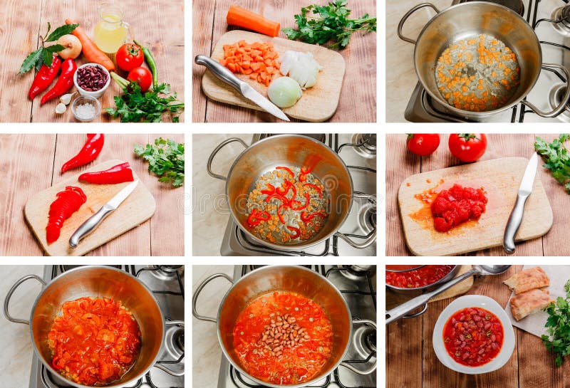 StepÂ by Step Cooking Soup Dish with Tomatoes Stock Image - Image of ...