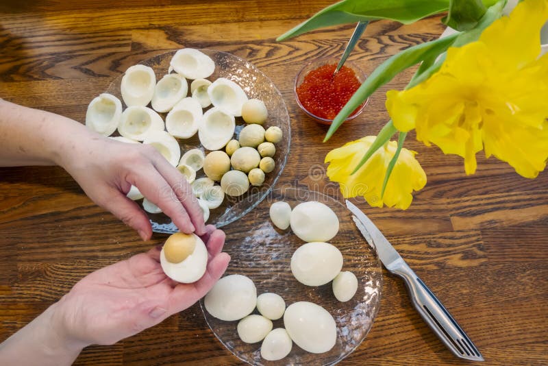 Step by Step. Egg Cut in Half, for Making Stuffed Eggs Stock Image ...
