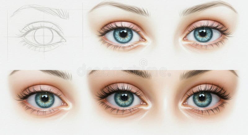 Step by Step Eye Drawing Tutorial. Generative AI Stock Photo - Image of ...