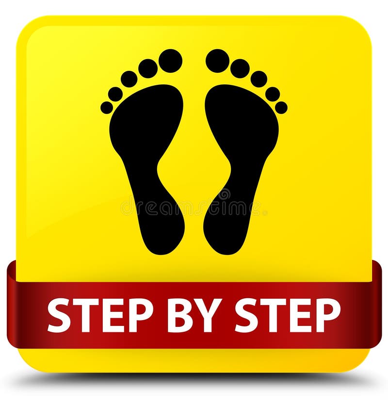Step by Step (footprint Icon) Yellow Square Button Red Ribbon in Stock ...