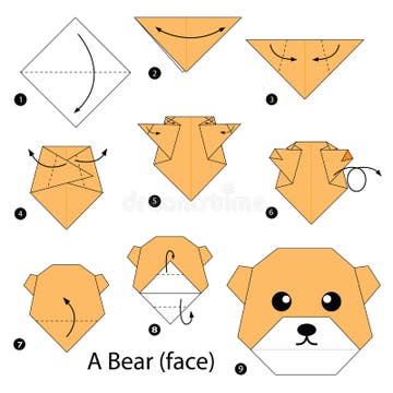 Step by Step Instructions How To Make Origami a Bear (face). Stock ...
