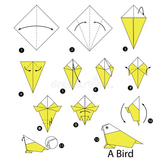 Step by Step Instructions How To Make Origami a Bird. Stock Vector ...