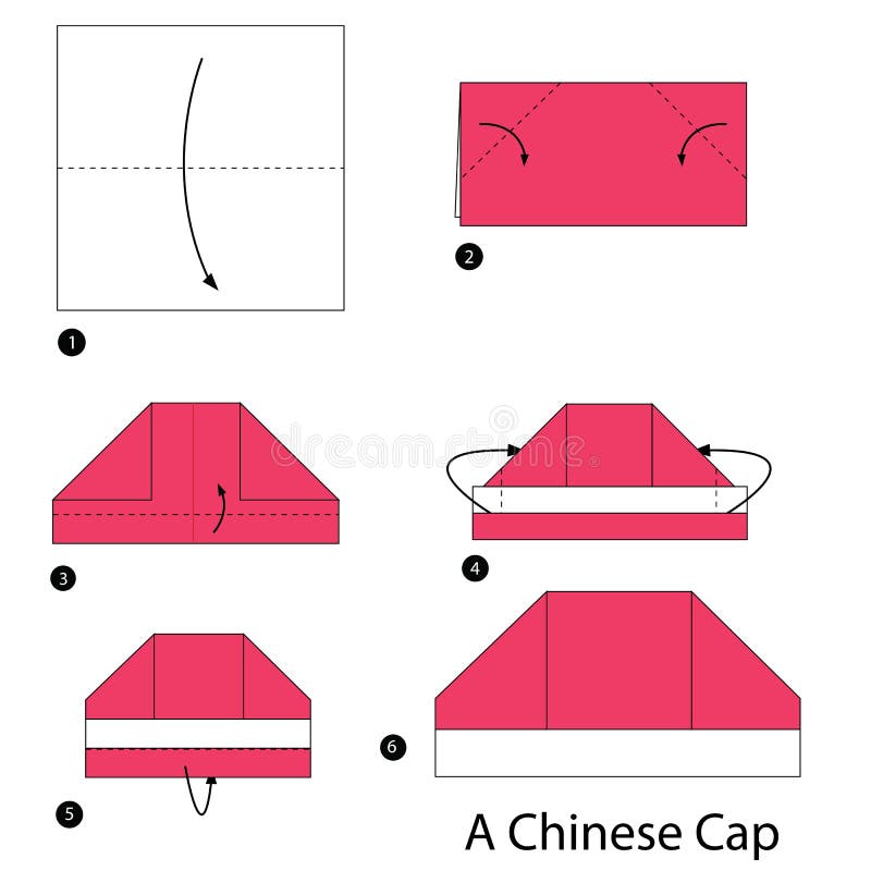 Step by Step Instructions How To Make Origami a Chinese Cap. Stock ...