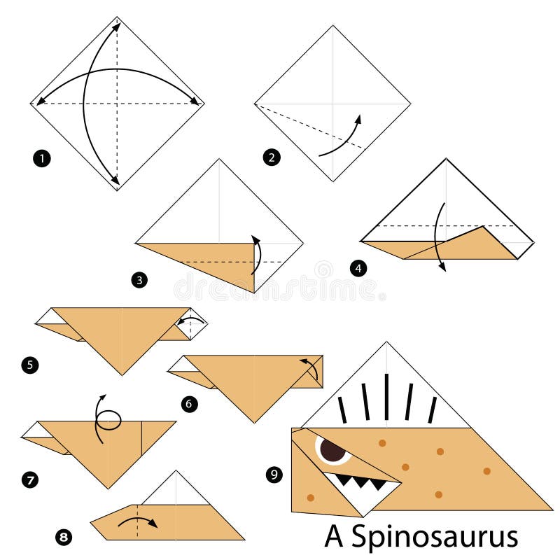 Step by Step Instructions How To Make Origami a Dinosaur. Stock Vector ...
