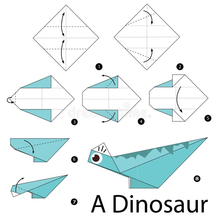 Step by Step Instructions How To Make Origami a Dinosaur. Stock Vector ...
