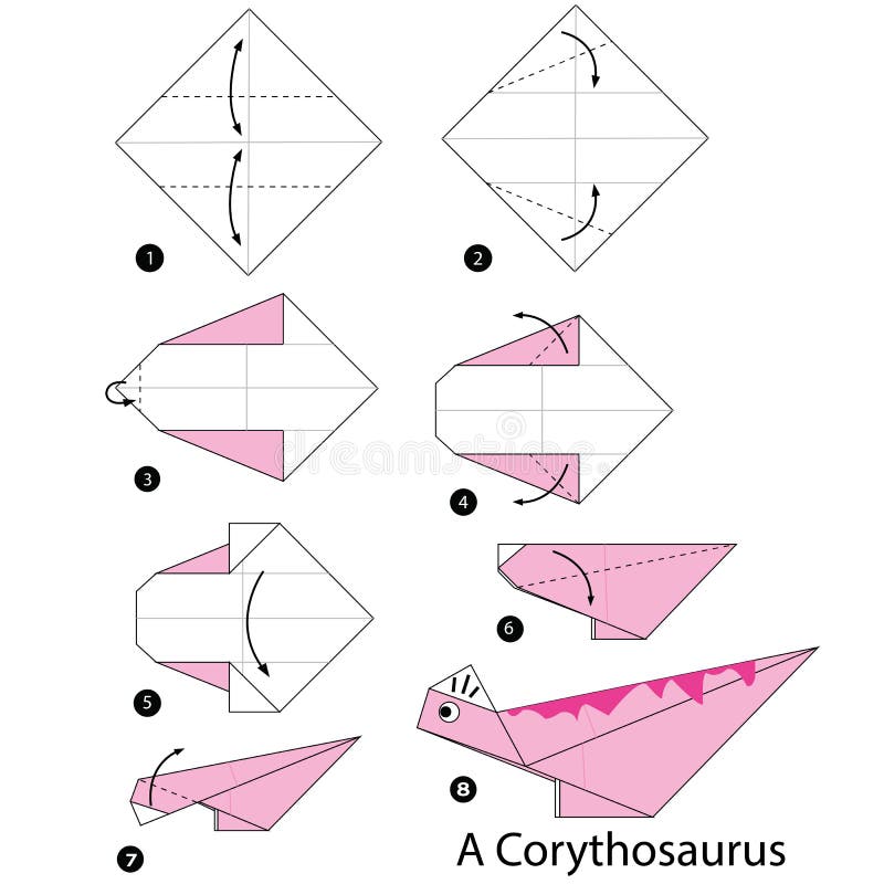 Step by Step Instructions How To Make Origami a Dinosaur. Stock Vector ...