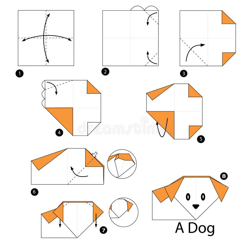 Step by Step Instructions How To Make Origami a Dog. Stock Vector ...