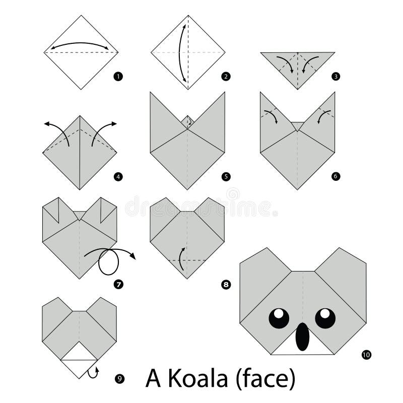 Step by Step Instructions How To Make Origami Koala. Stock Vector ...