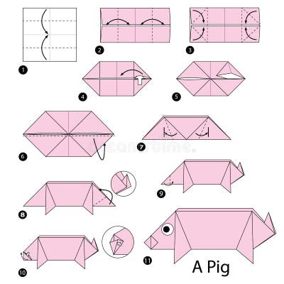 Step by Step Instructions How To Make Origami a Pig. Stock Vector ...