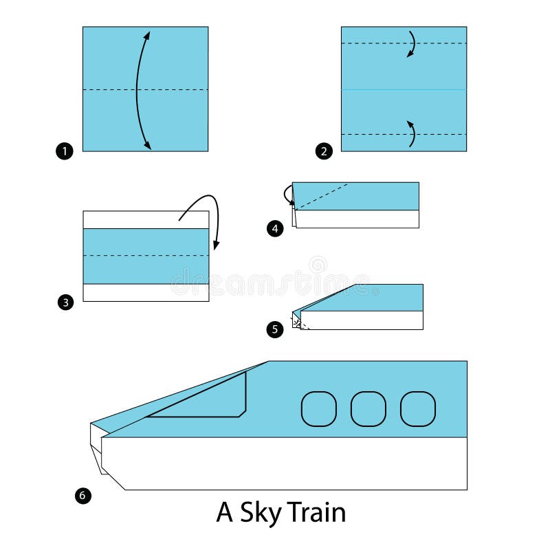 Step by Step Instructions How To Make Origami a Sky Train. Stock Vector ...